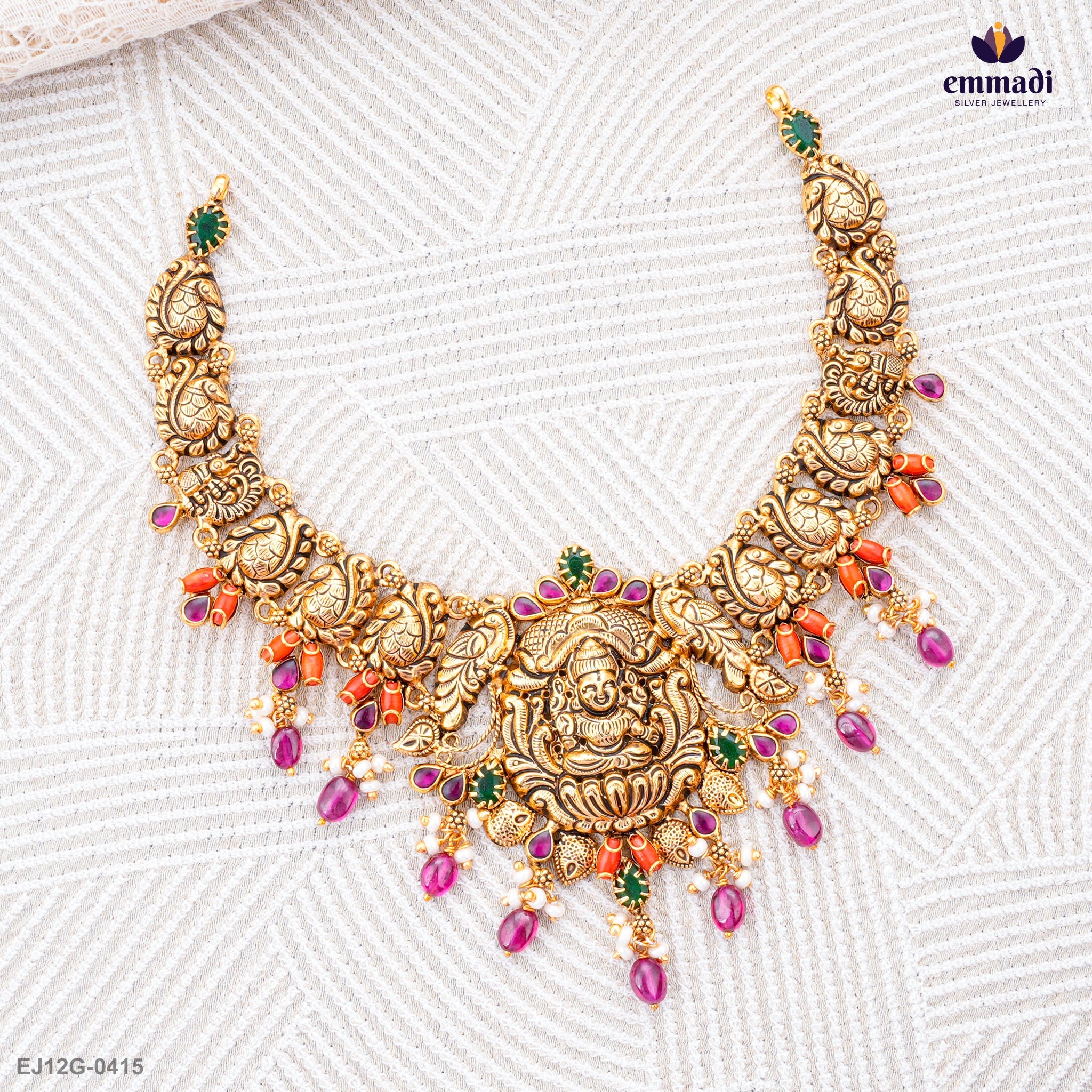 INDEERA Exquisite Multi-Colour Nakshi Necklace – Emmadi Silver Jewellery