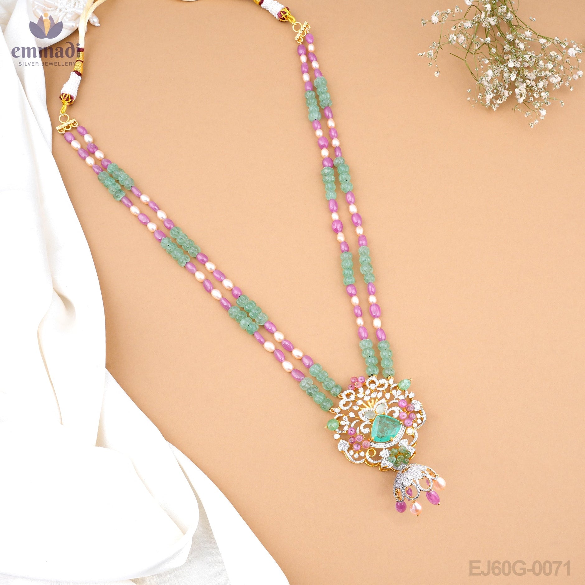 Long Necklace - Gemstone With Set @ – Emmadi Silver Jewellery